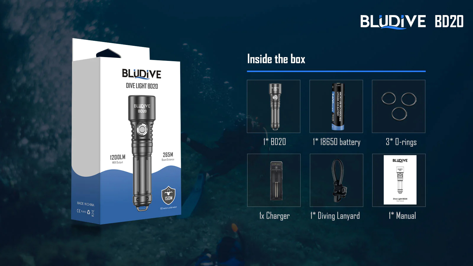 Bludive BD20 Dive torch - 1200lm - Powa Beam